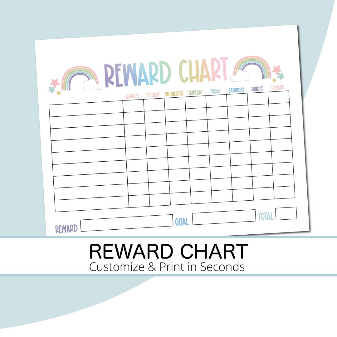 Reward Chart, Editable Goal Chart, Reward Chart for Girls, Pastel ...