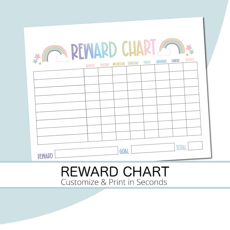 Reward Chart, Editable Goal Chart, Reward Chart for Girls, Pastel ...