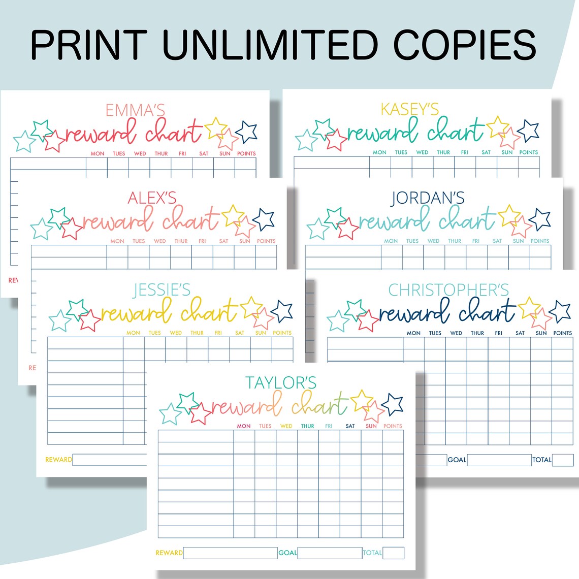 Reward Chart, Editable Goal Chart, Reward Chart for Girls, Pastel ...