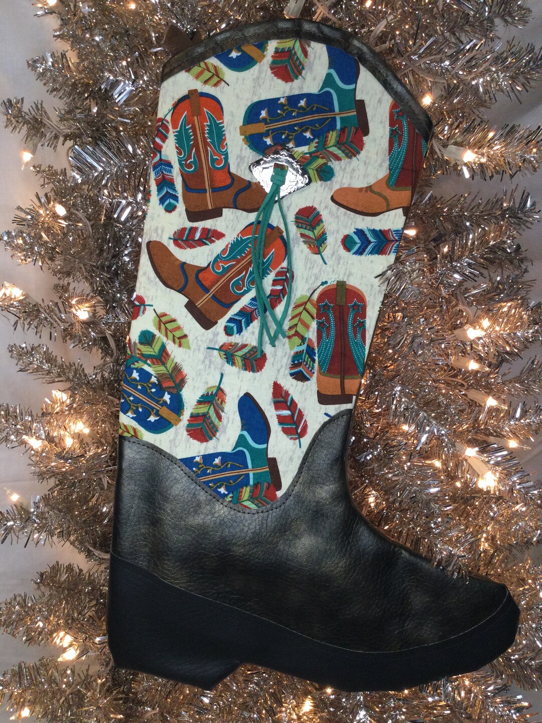 Cowboy Boots and Feathers Christmas Stockings - Etsy