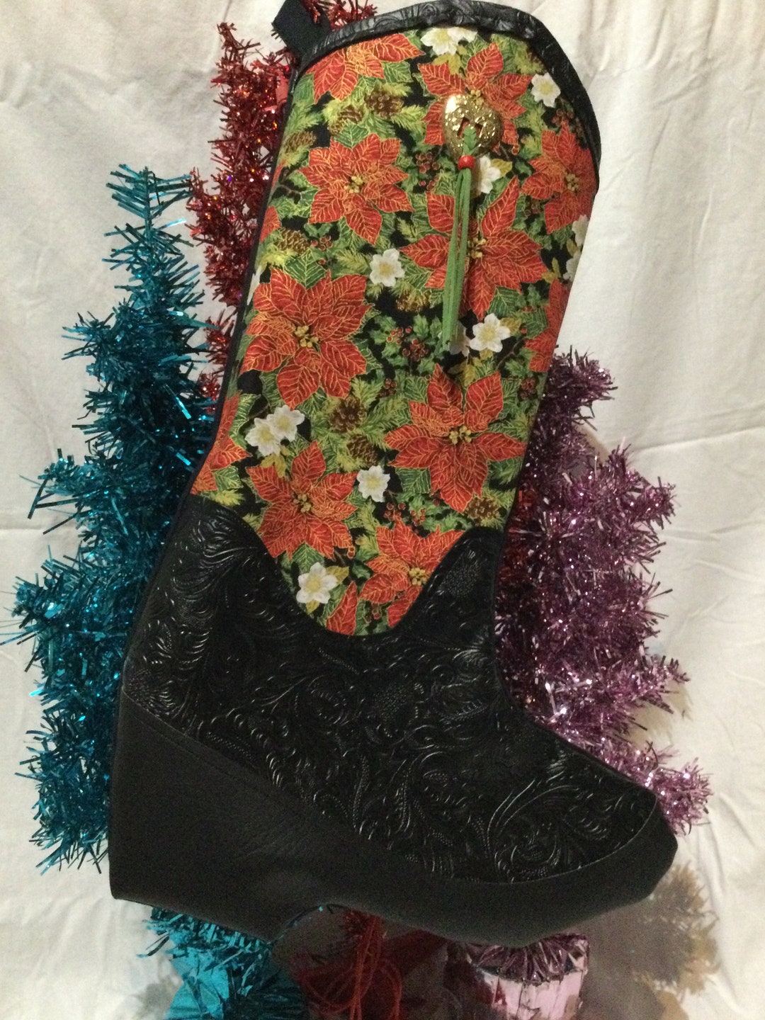 Poinsettia Cowboy Boot Christmas Stocking - Etsy