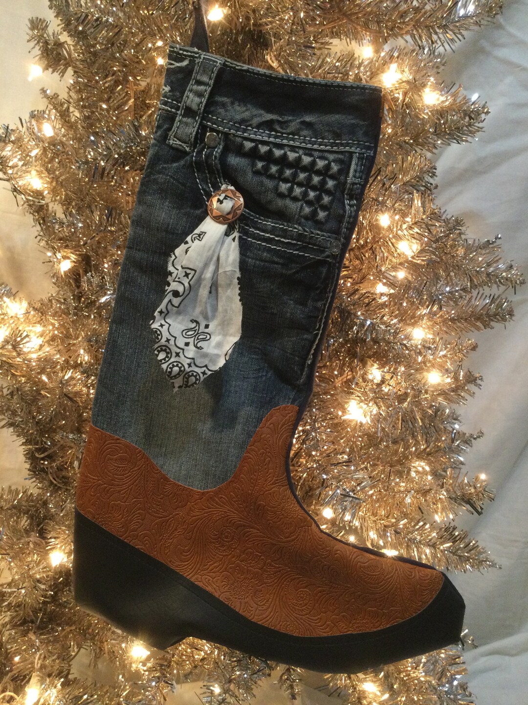Denim Cowboy Boot Christmas Stocking - Etsy