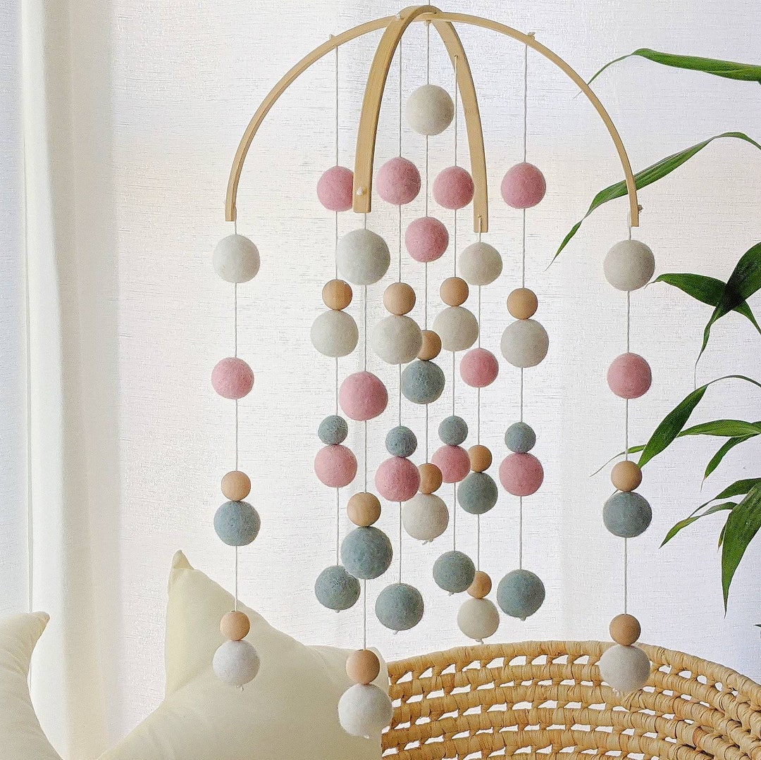 Baby Mobile, Felt Ball Mobile, Felt Ball, Baby Girl Mobile, White and ...