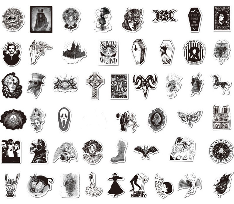 Gothic Stickers Horror Goth Cool Punk Graffiti Black White | Etsy