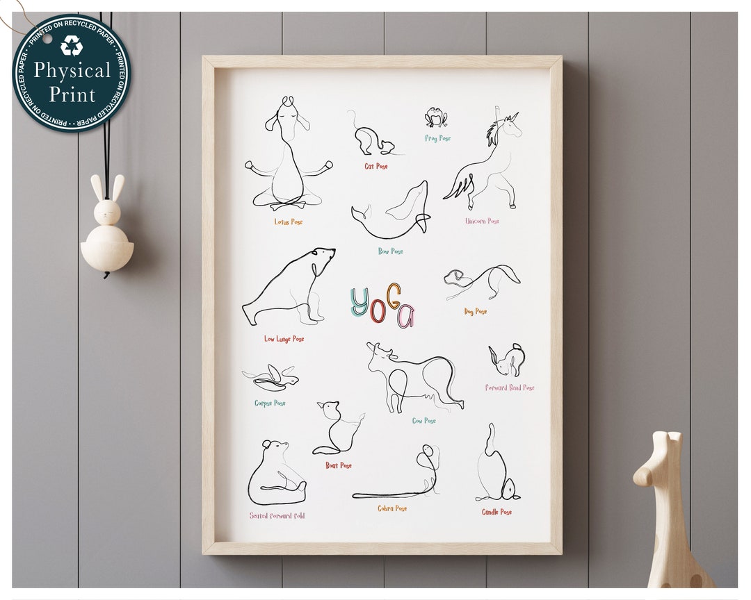 Yoga Poses Poster, Yoga Art Print, Unicorn Nursery Art, Nursery Wall ...