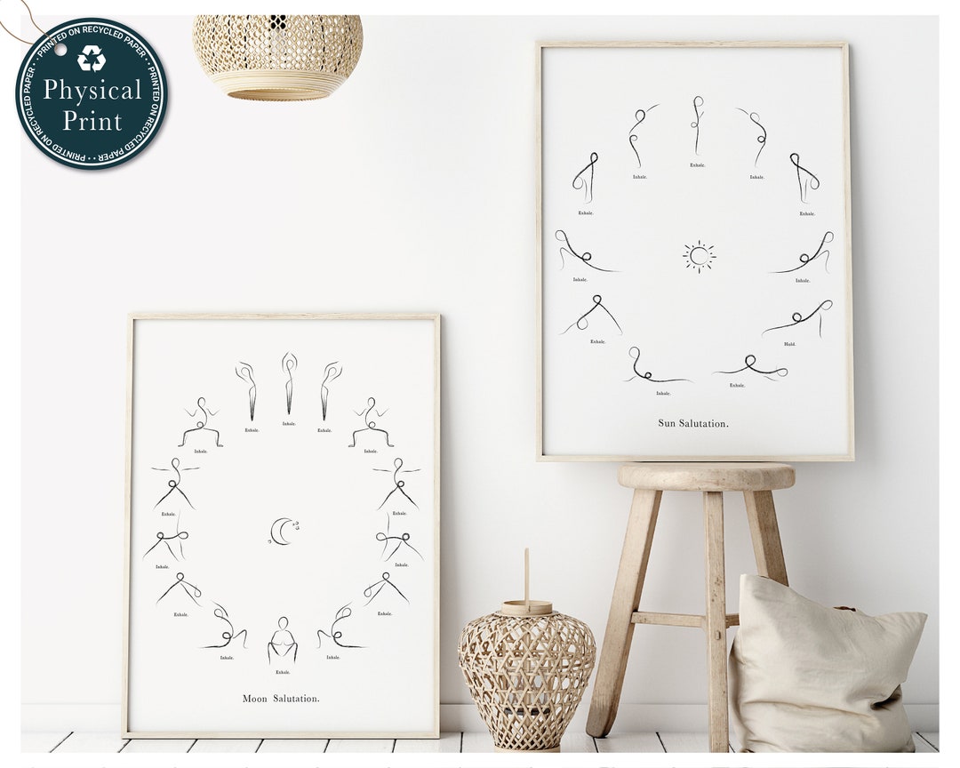 Yoga Poses Poster, Sun Salutation Poster, Moon Salutation Print, Surya ...