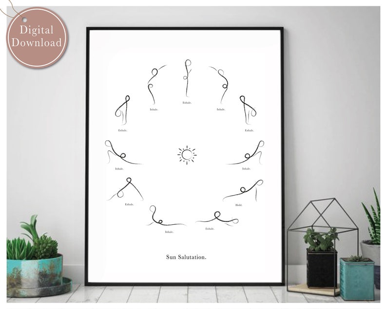 Sun Salutation Yoga Art Print: Minimalist Wellness Decor (digital ...