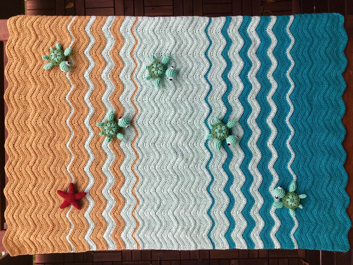 Sea Turtle Blanket Crochet Pattern (blanket, Turtle and Starfish ...