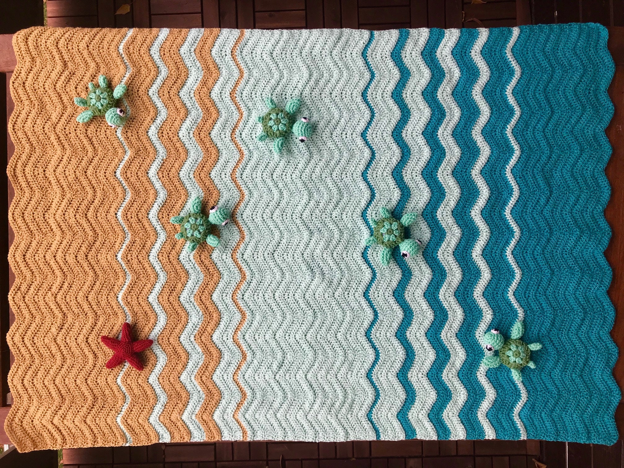 Sea Turtle Blanket Crochet Pattern (blanket, Turtle and Starfish ...