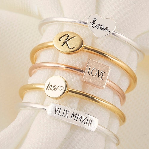 Personalized Stacking Ring Engraved Dainty Ring Custom - Etsy