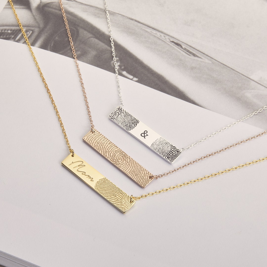 Horizontal Bar Fingerprint Necklace | Thumbprint/ Handwriting Necklace ...
