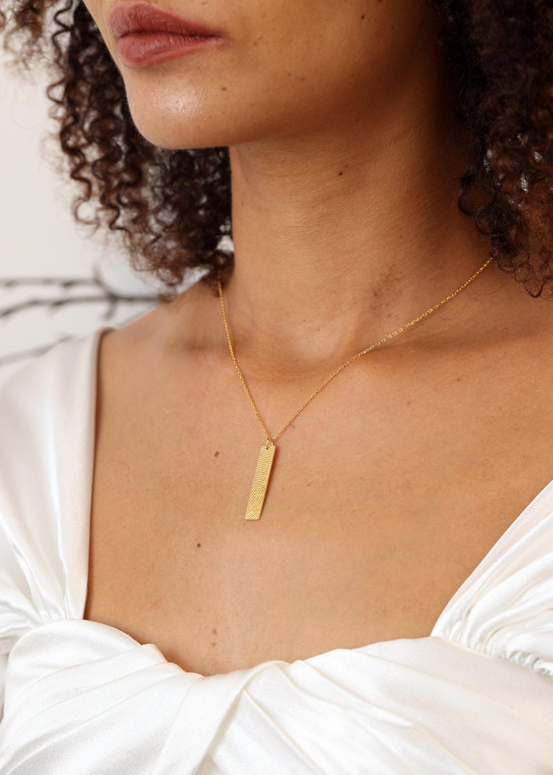 Vertical Bar Fingerprint/ Thumbprint Necklace | Signature/ Handwriting ...
