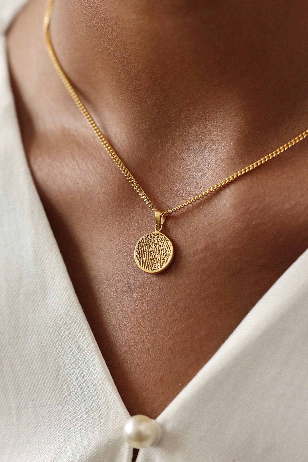 Circle Charm Fingerprint Necklace by TSK Silver | Circle Necklace ...