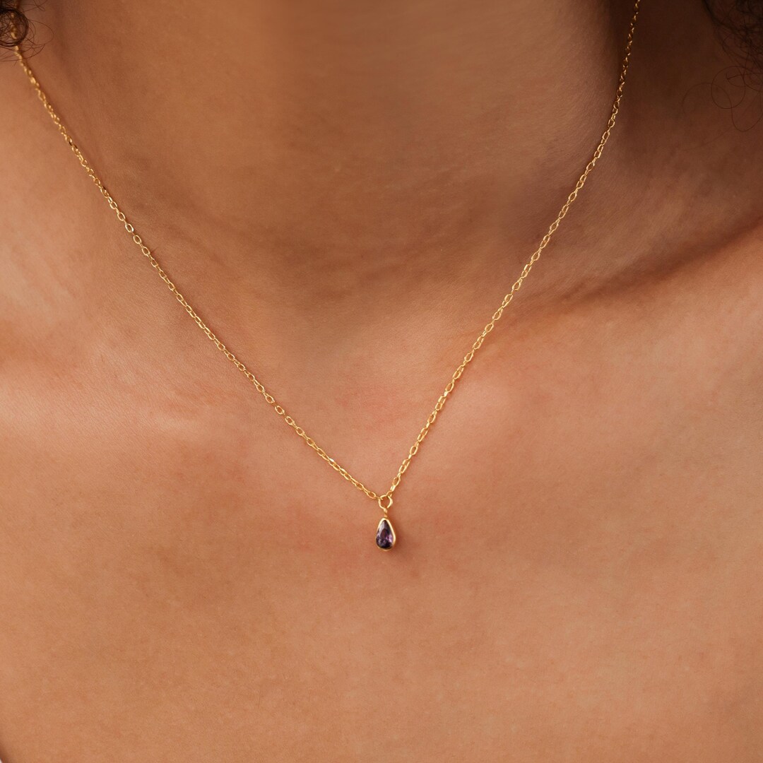 Customizable Birthstone Necklace by TSK SILVER | Tear Drop Gem Choker ...