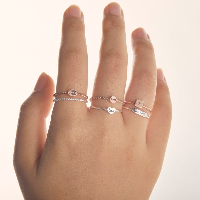 Personalized Stacking Ring Engraved Dainty Ring Custom - Etsy