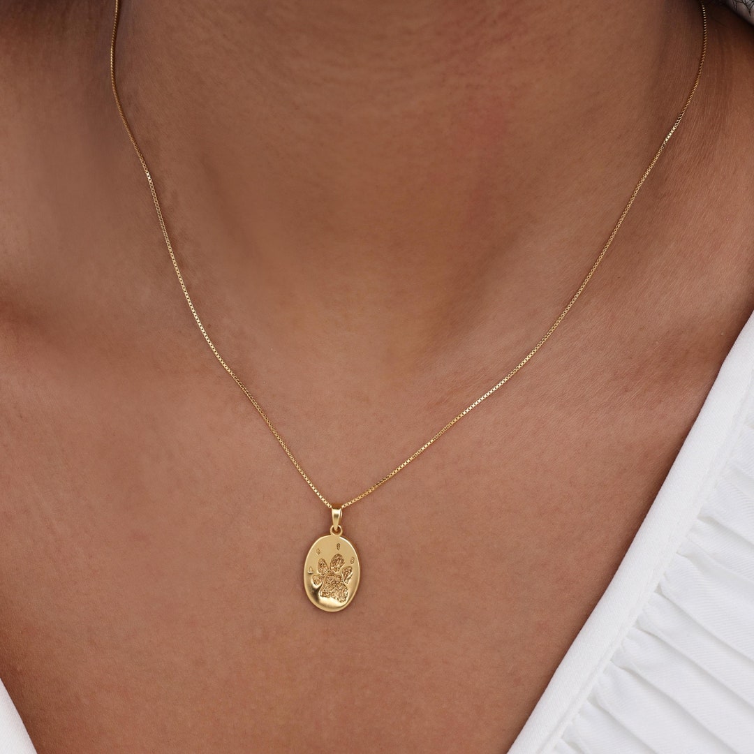 Dog Paw Necklace TSK Silver | Curved Oval Paw Print Jewelry | Pet ...