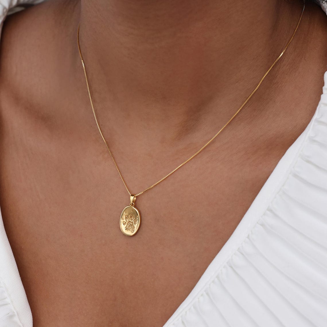 Dog Paw Necklace TSK Silver | Curved Oval Paw Print Jewelry | Pet ...