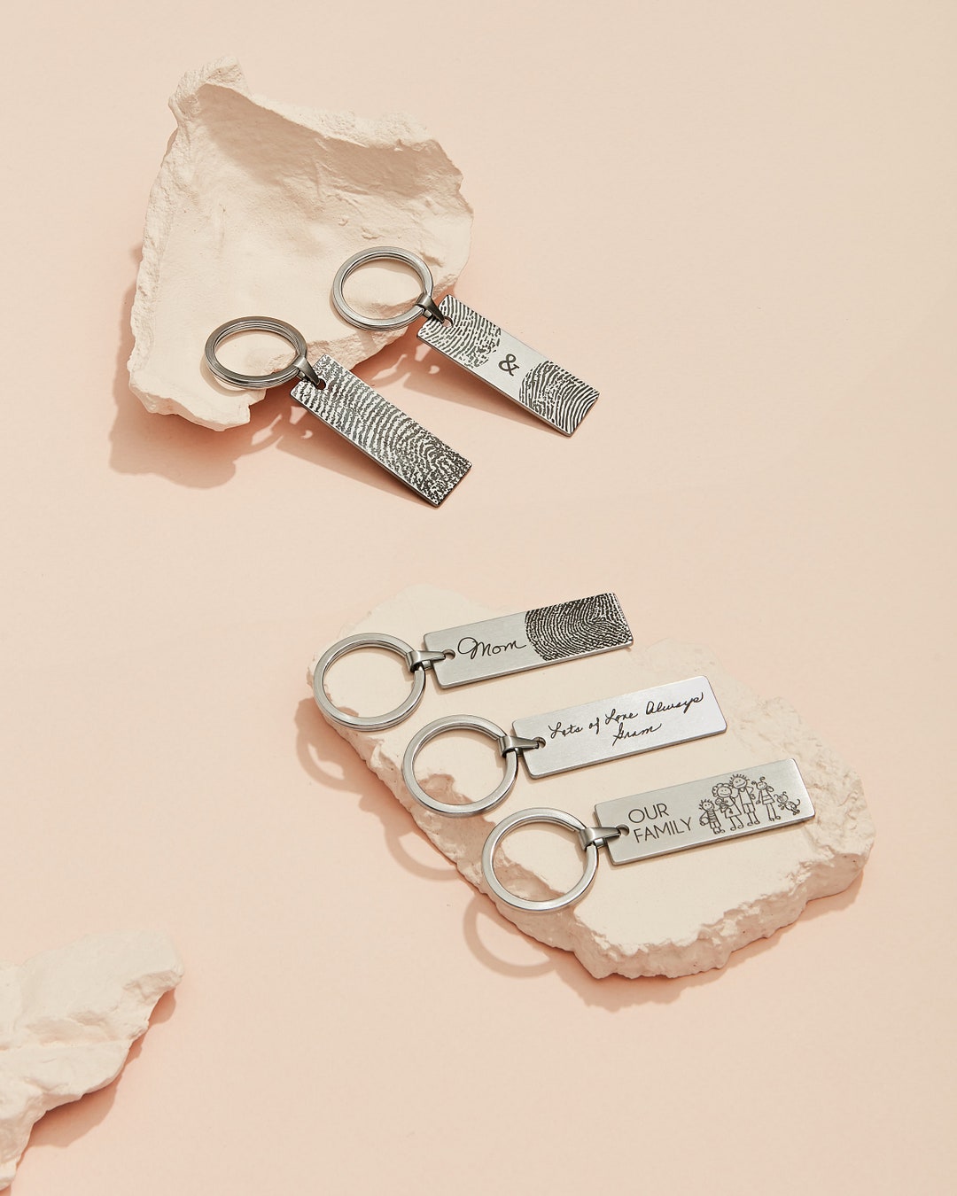 Bar Fingerprint Keychain TSK Silver| Handwriting Keyring | Memorial ...