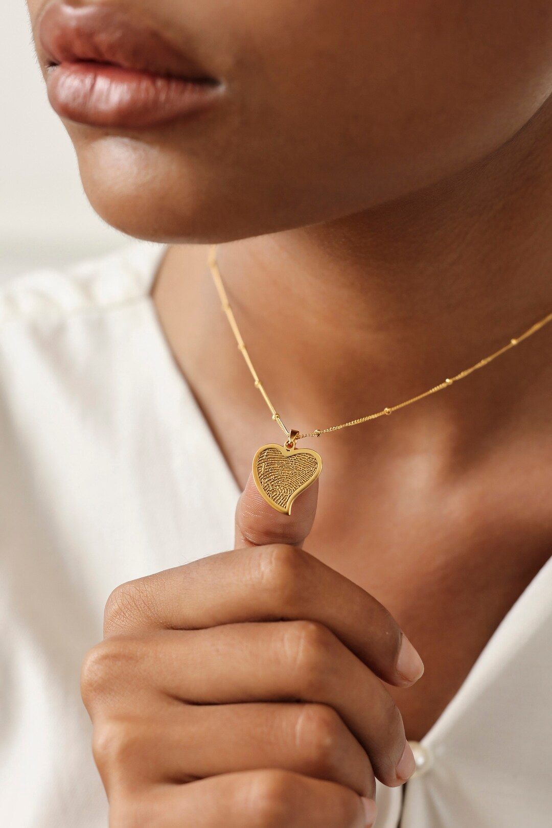 Heart Charm Fingerprint Necklace by TSK Silver | Heart Pendant Necklace ...