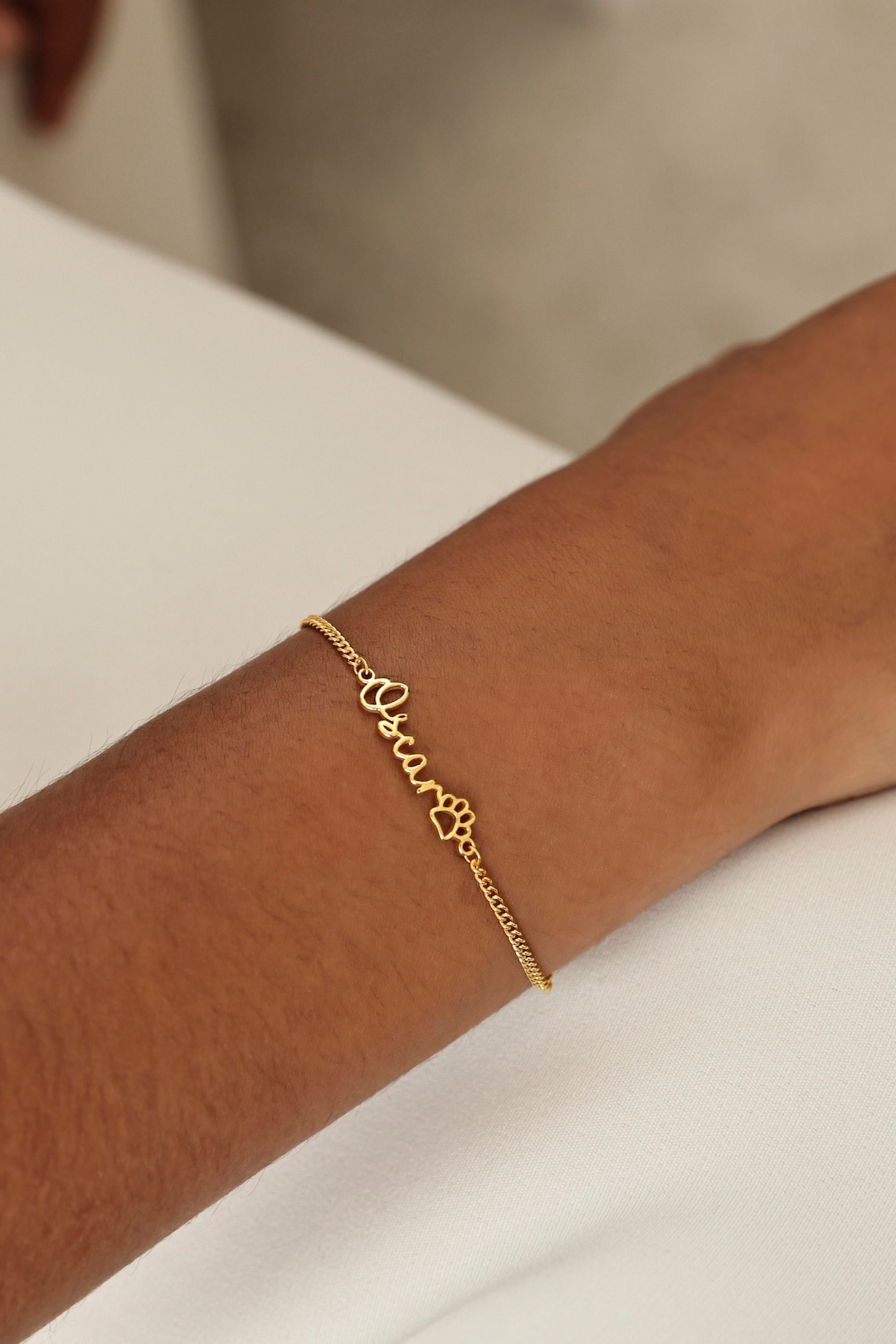 Script Name Curb Chain Bracelet With Paw TSK Silver | Pet Names Jewelry | Christmas Gifts - Etsy