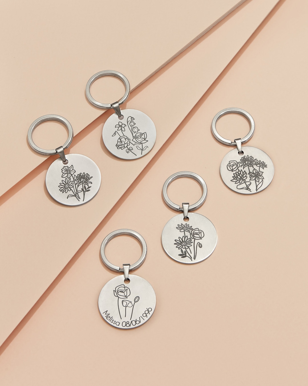 Multiple Birthflower Keychain Family Floral Keychain Custom Family ...