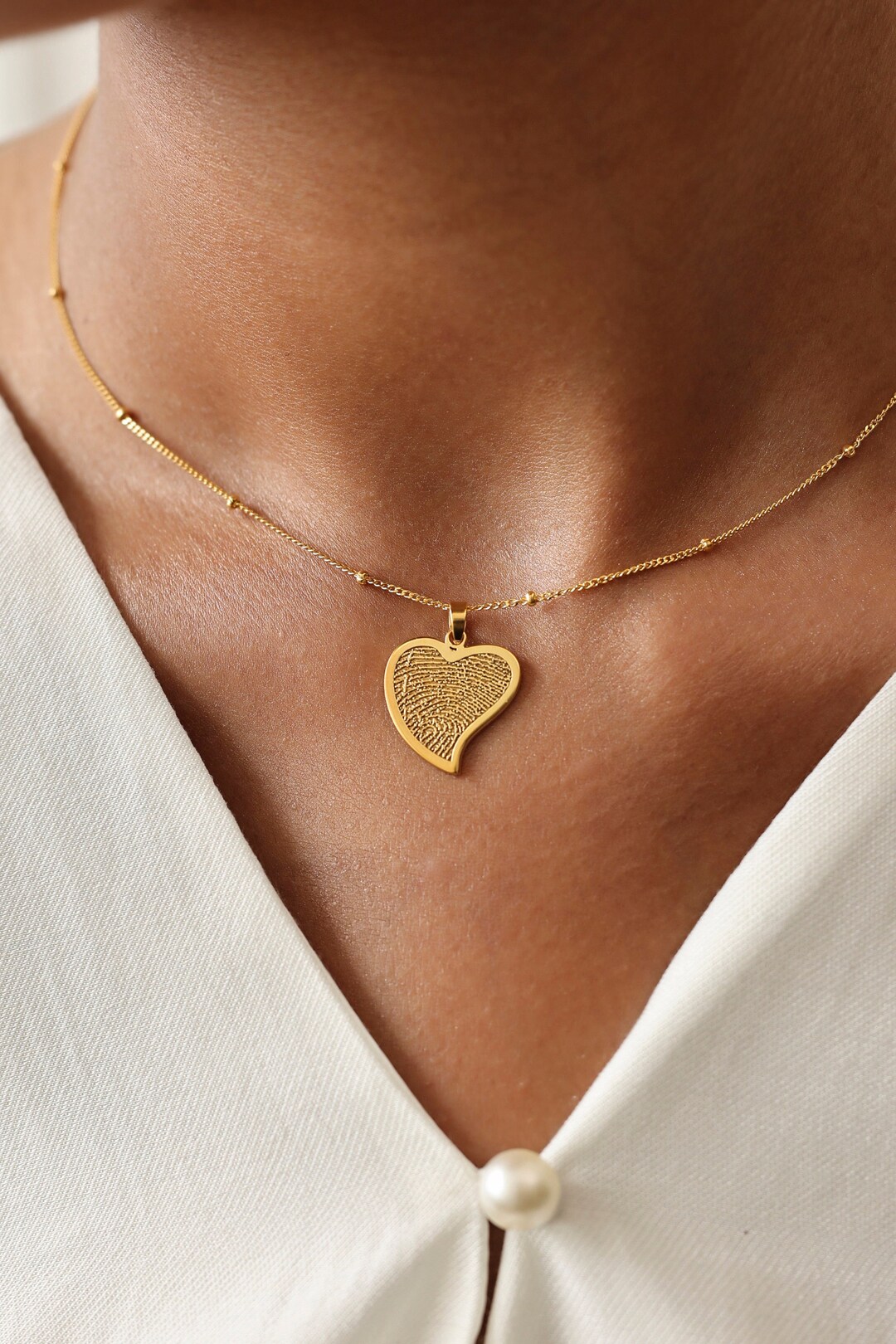 Heart Charm Fingerprint Necklace TSK Silver | Hearts Pendant Print ...