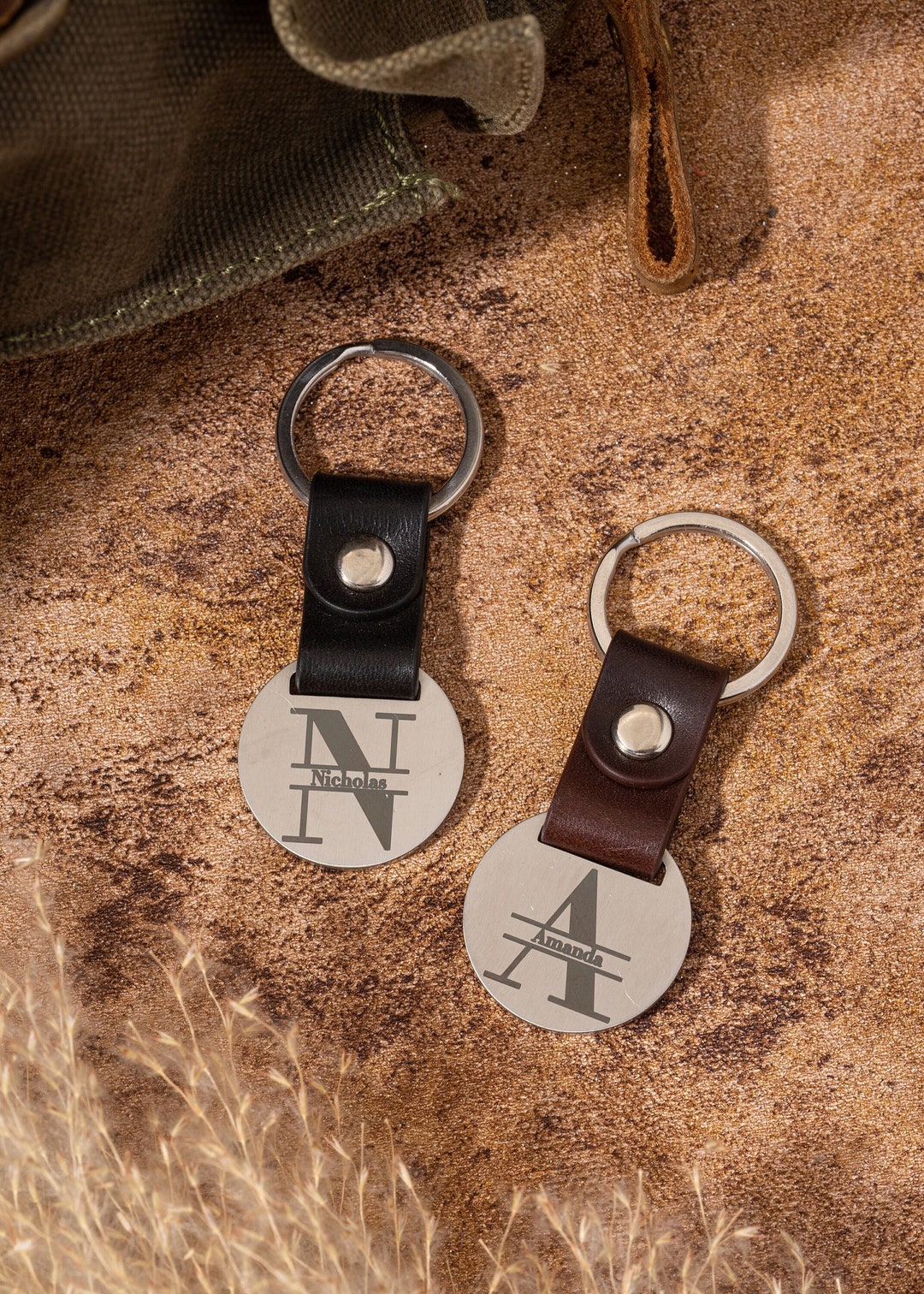 Personalized Leather Keychain | Custom Initials Keychain | Wedding ...