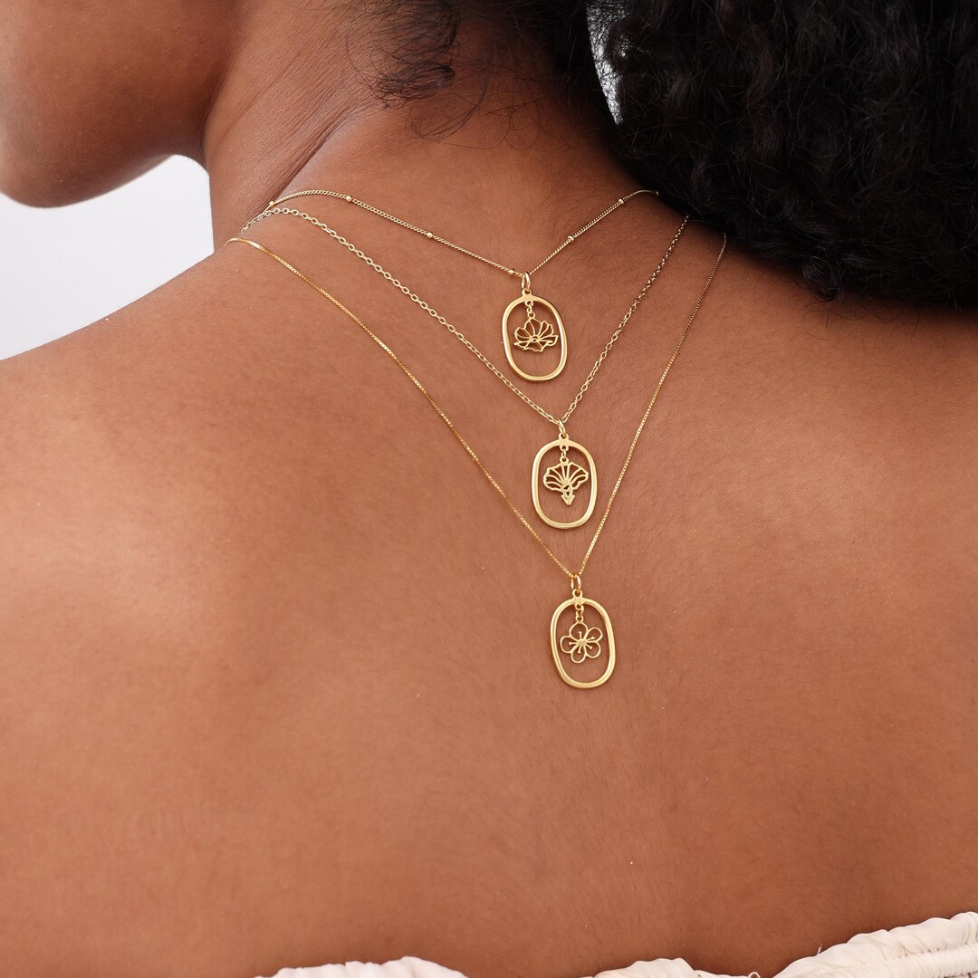 Custom Birth Flower Necklace by TSK SILVER | Oval Charm Necklace ...