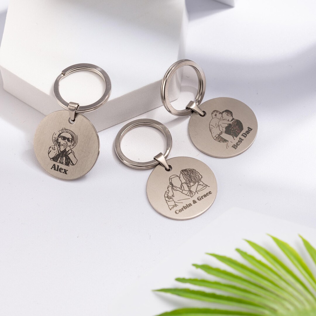 Personalized Portrait Engraved Keychain TSK Silver - Accessories for ...