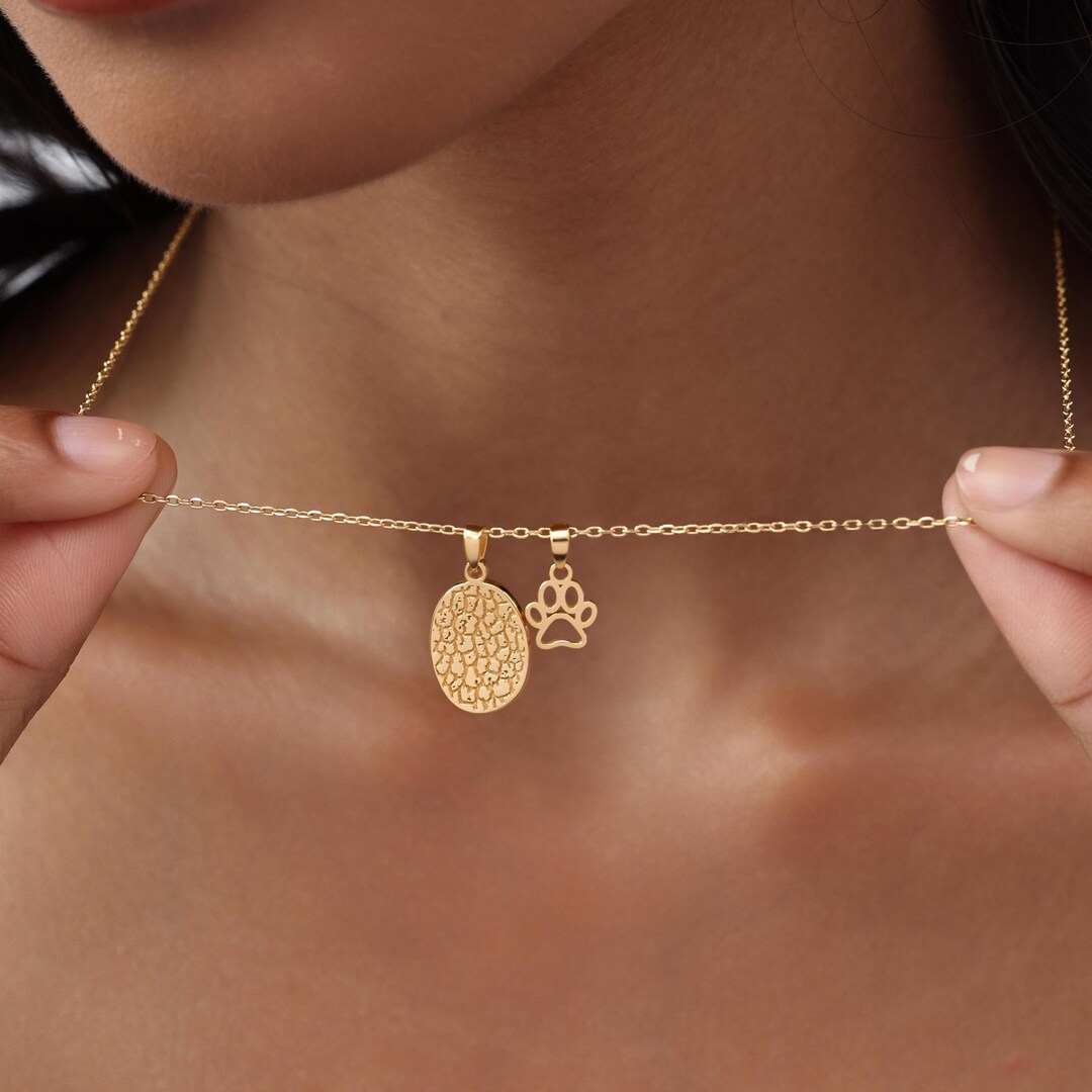 Custom Detailed Nose Print Curved Oval Necklace With Pawprint Charm ...