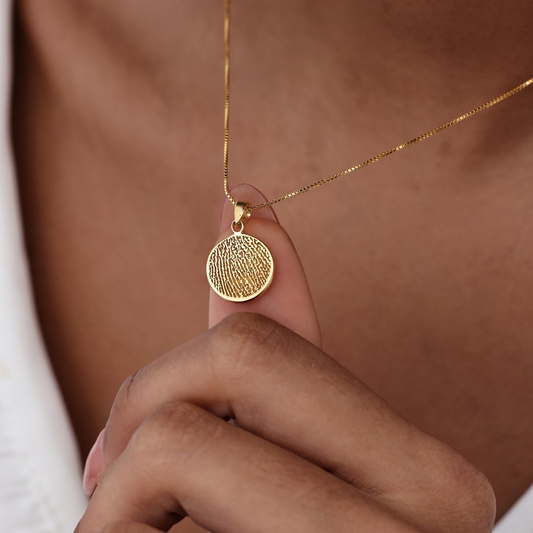 Circle Charm Fingerprint Necklace | Circle Actual Fingerprint Necklace ...