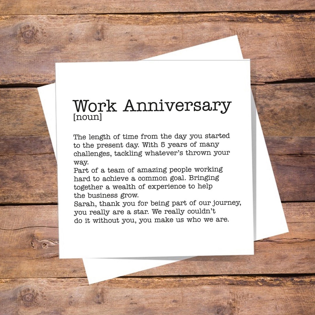 Personalised Work Anniversary Definition Card. Length of Service - Etsy UK