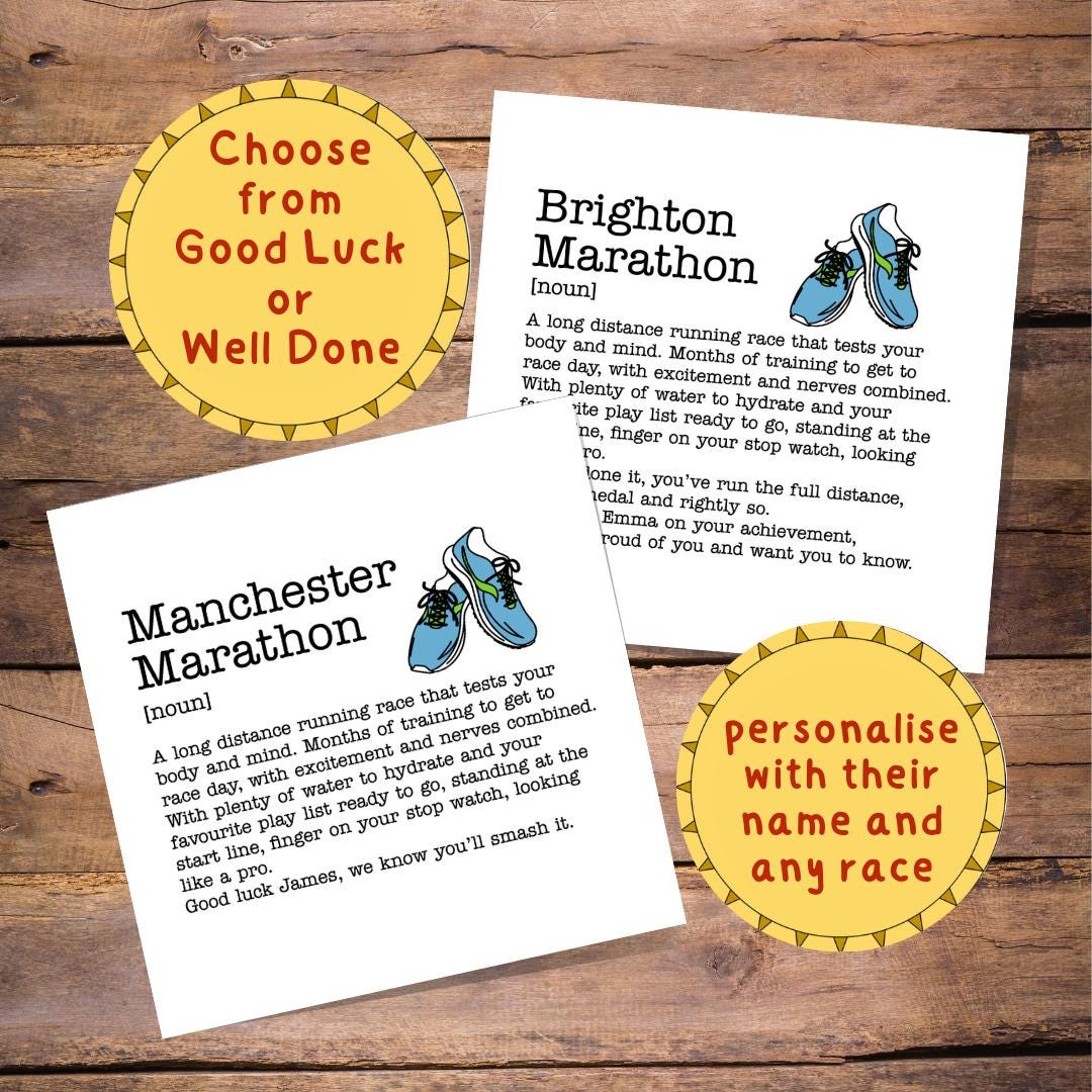 Marathon Definition Card. Personalised Card for Runner, Good Luck, Well ...