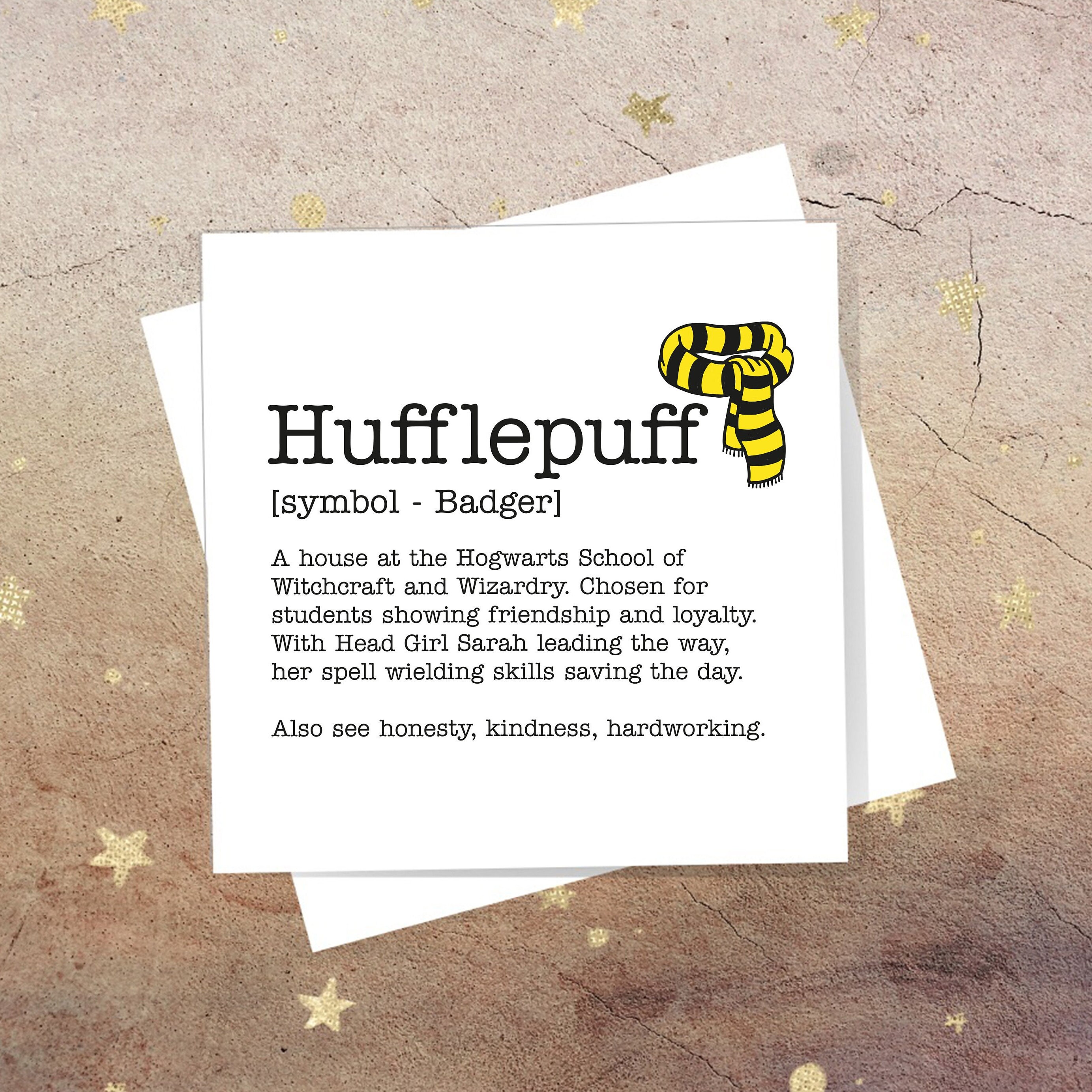 Personalised Hufflepuff Definition Card Harry Potter - Etsy UK