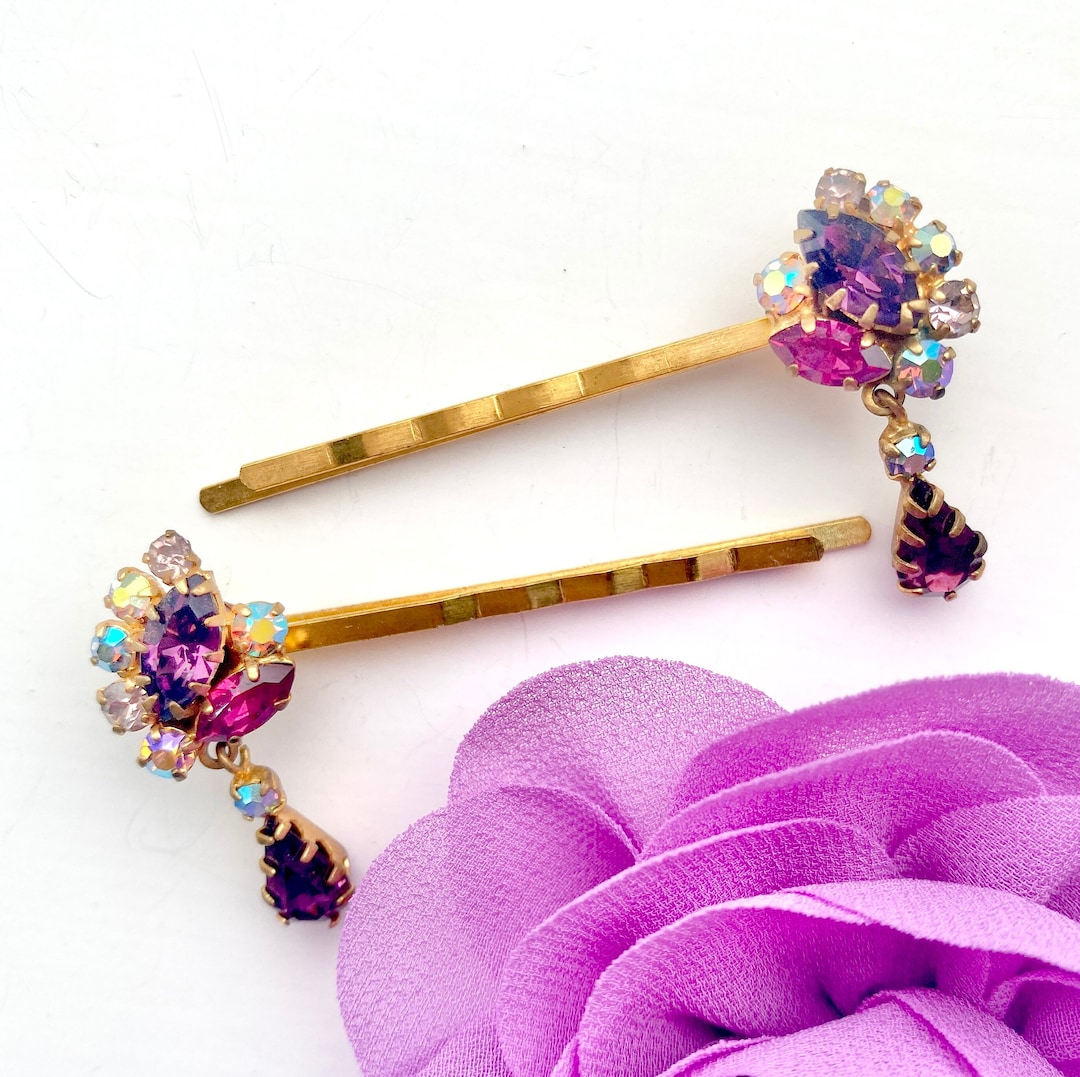 1950s Vintage Hair Clips, Hot Pink Hair Accessories, Vintage Pink Hair ...