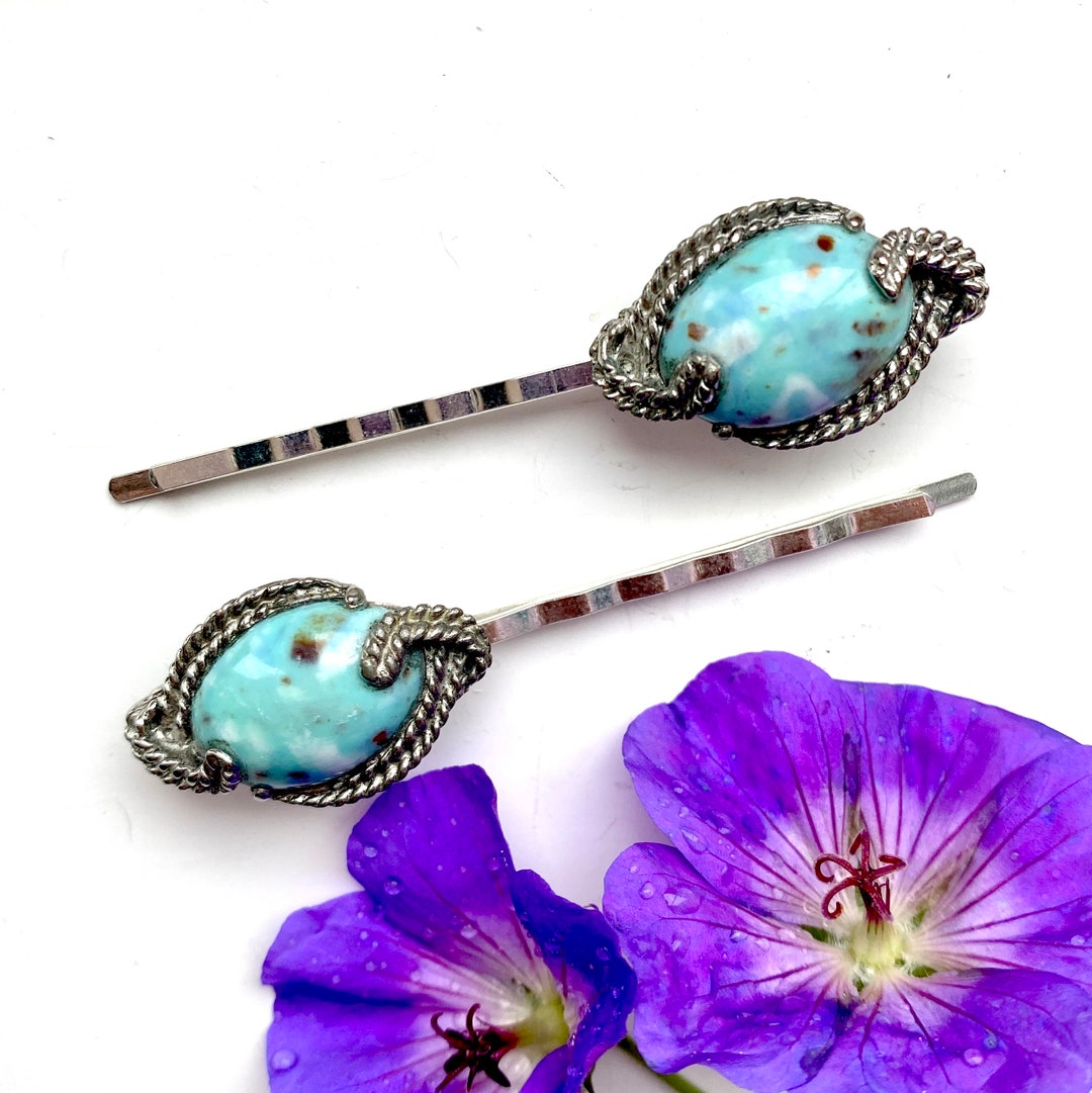 Vintage Turquoise Hair Pins, Turquoise Antique Hair Clips, Turquoise ...