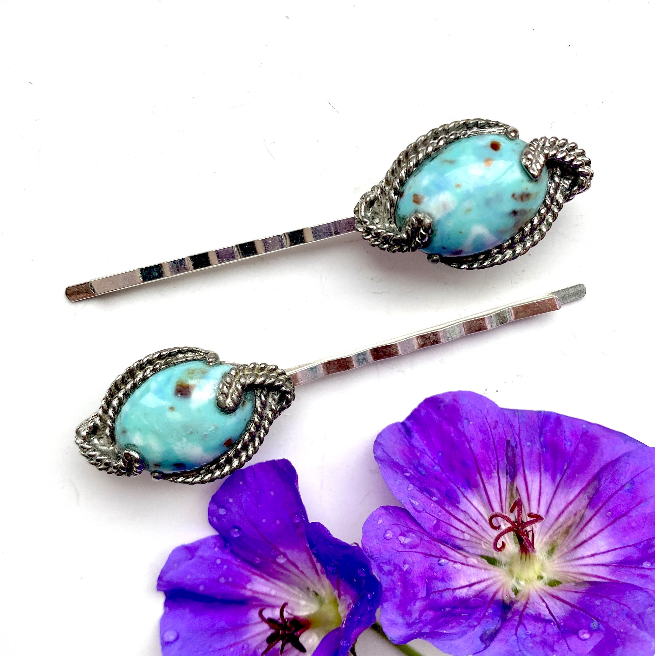 Vintage Turquoise Hair Pins, Turquoise Antique Hair Clips, Turquoise ...
