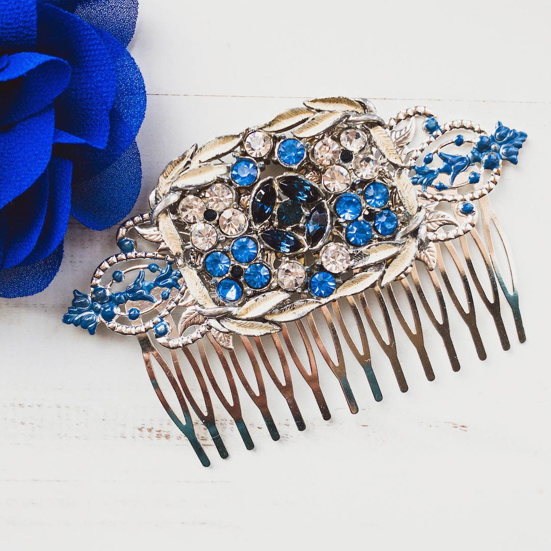 Vintage 1920s Hair Comb for Wedding, Blue Hair Comb for Bride, Vintage ...