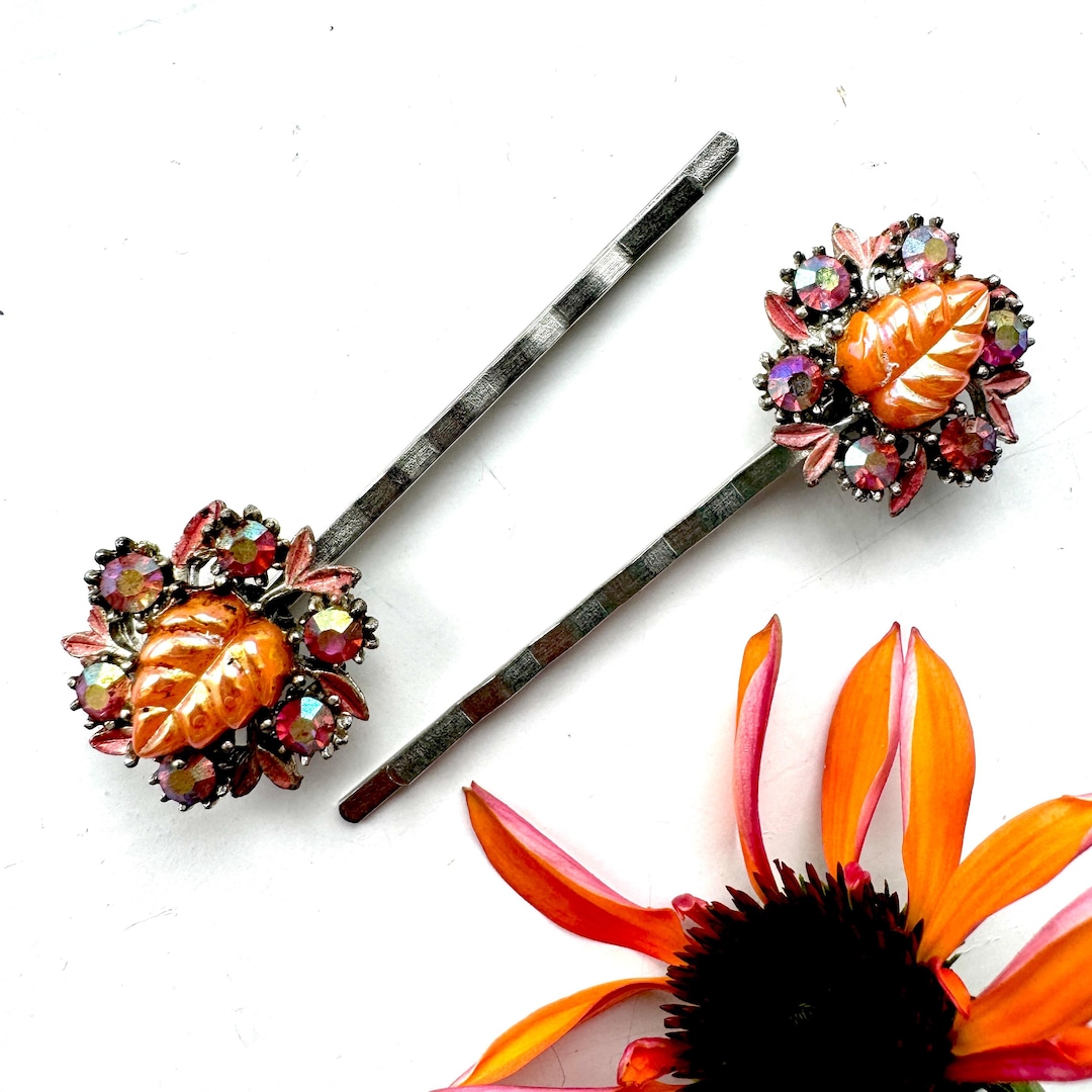 Orange Vintage Hair Pins 1930s, Decorative Bobby Pins, Hair Slides for ...