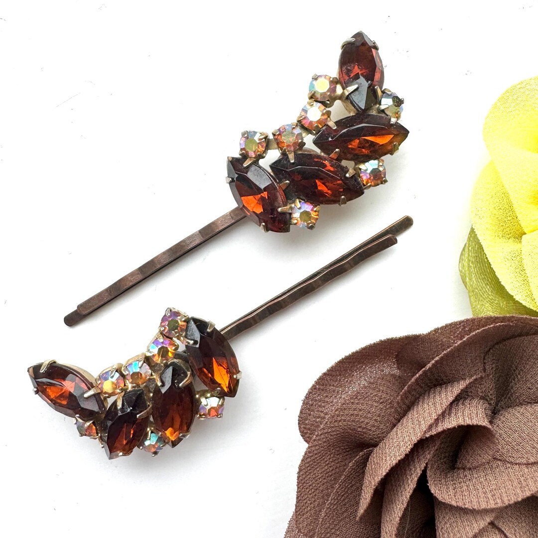 Vintage Amber Rhinestone Hair Pins: Rustic Wedding Hair Accessories ...