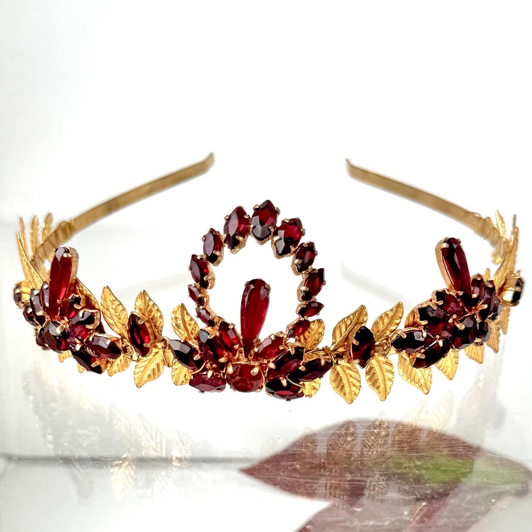 Vintage Red Gold Goth Wedding Crown: Garnet Glass Antique Bridal ...