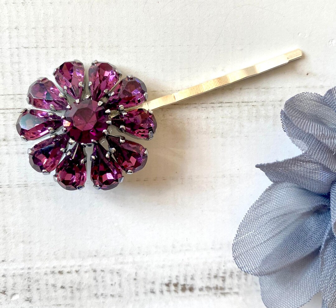 1950s Purple Vintage Hair Pin, Purple Jewelled Hair Clip, Purple Hair ...