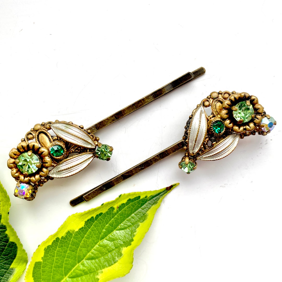 Green 1930s Vintage Hair Pins, Green Antique Hair Slides for Women ...