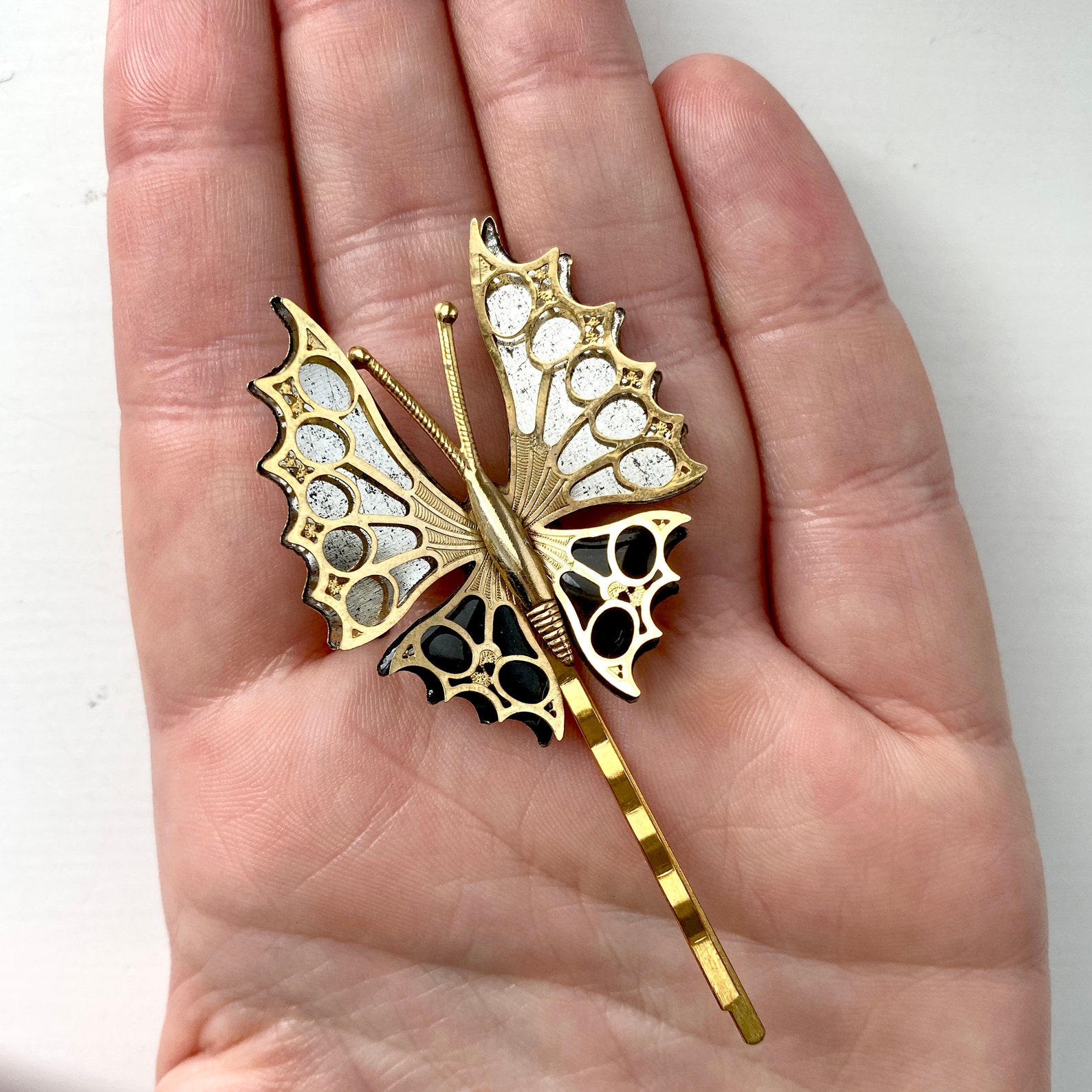 1920s Vintage Butterfly Hair Pin Art Deco Black Gold Hair - Etsy