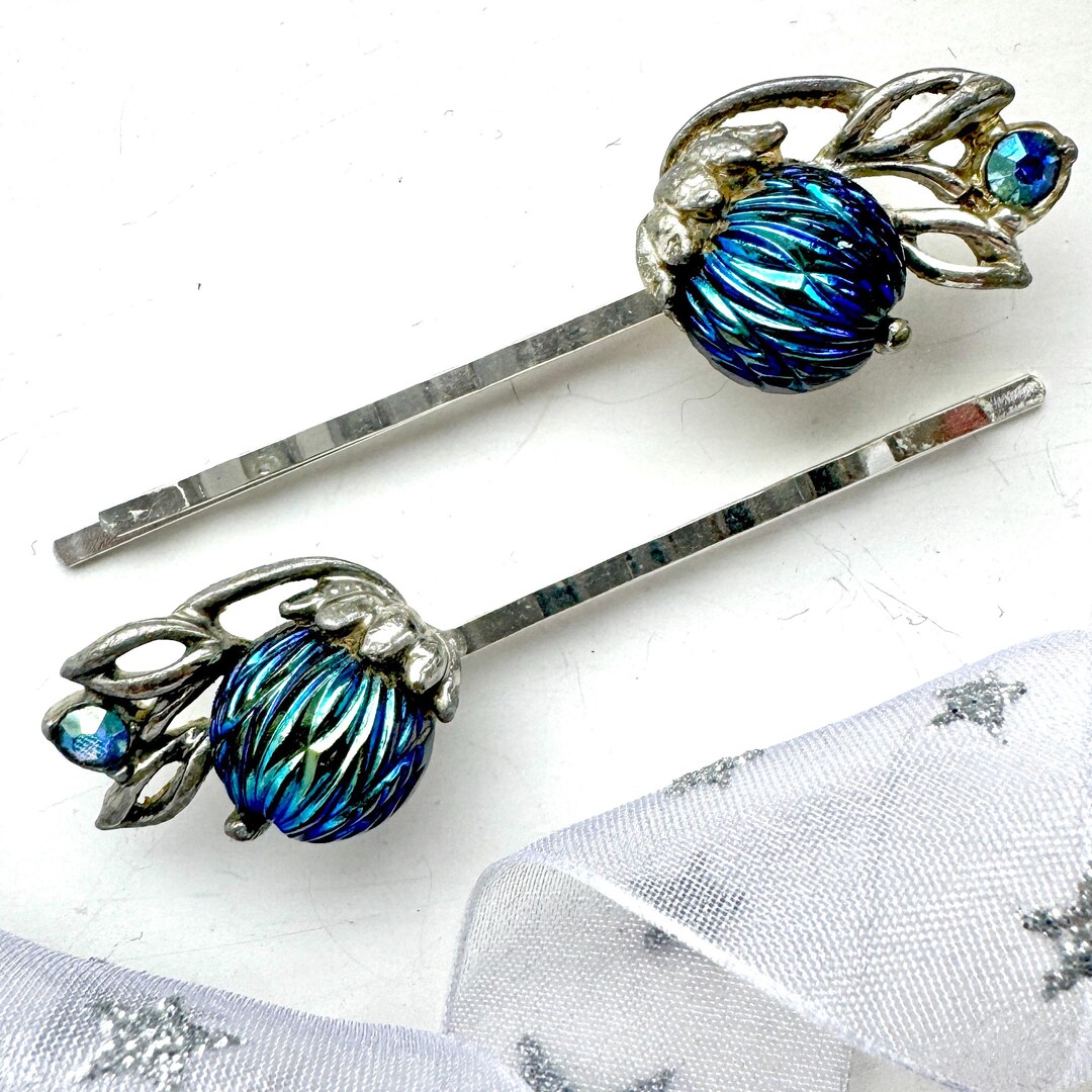 1950s Antique Hair Slides for Women, Blue Vintage Hair Pins for Wedding ...