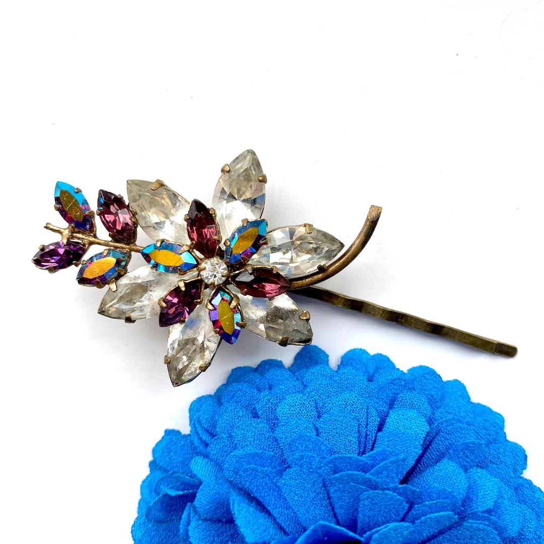 1940s Vintage Flower Hair Pin: Antique Hair Clip, Purple Bridal Hair ...