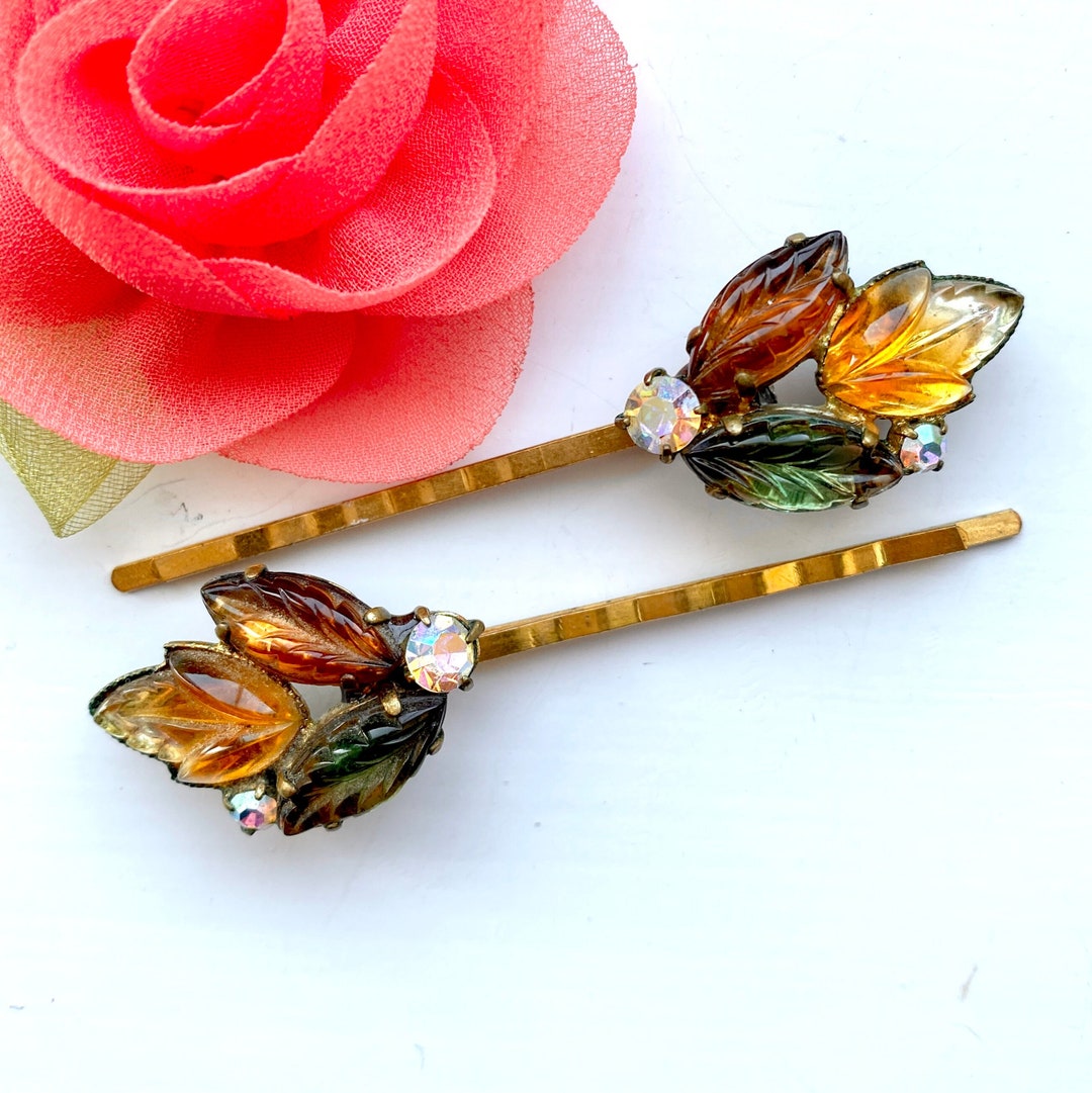 Vintage Bronze Hair Slides, Leaf Hair Pins, Hair Slides for Women ...