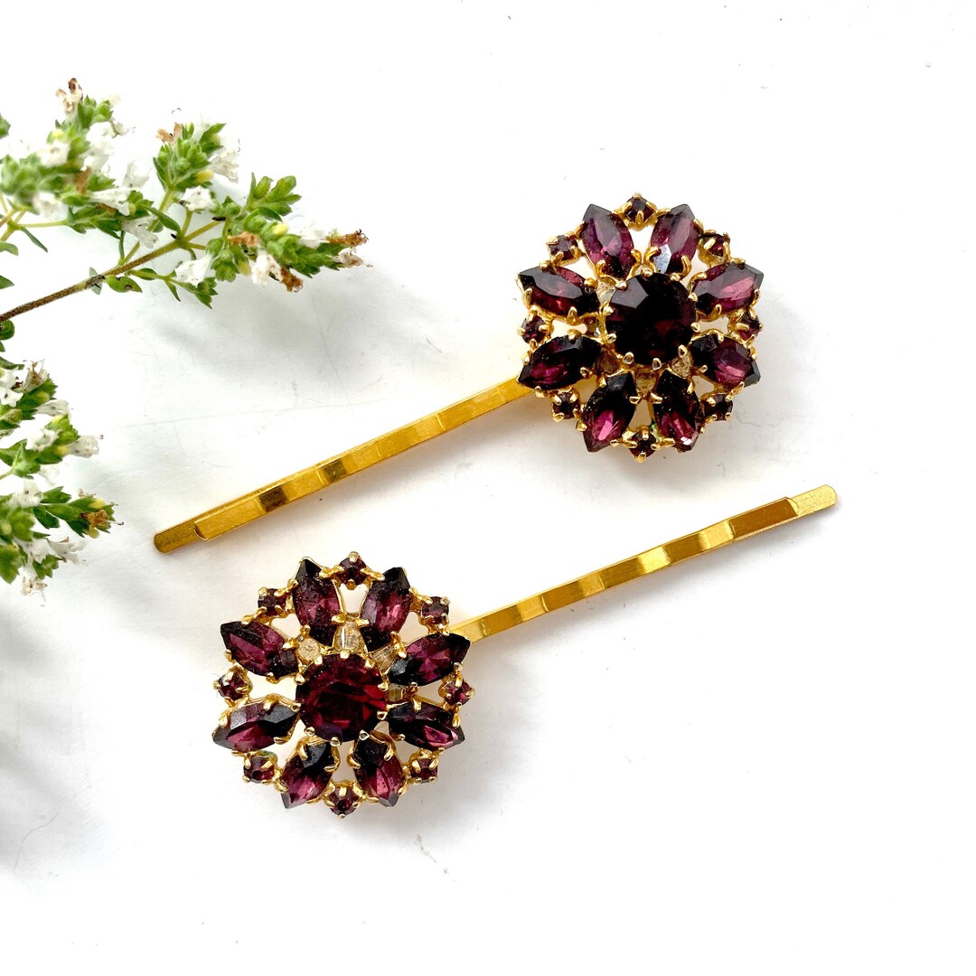 1950s Vintage Gold Purple Hair Pins, Purple Antique Bobby Pins, Vintage ...
