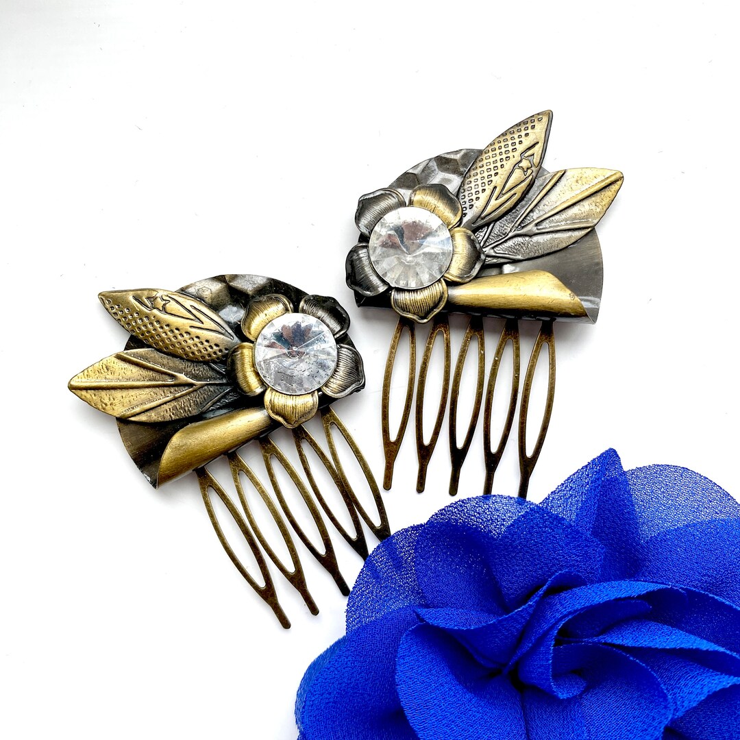 1960s Vintage Bronze Hair Combs, Vintage Gold Flower Hair Combs Bridal ...