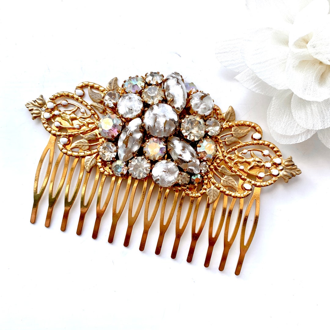1950s Vintage Gold Hair Comb For Wedding Vintage Pearl Hair Comb For